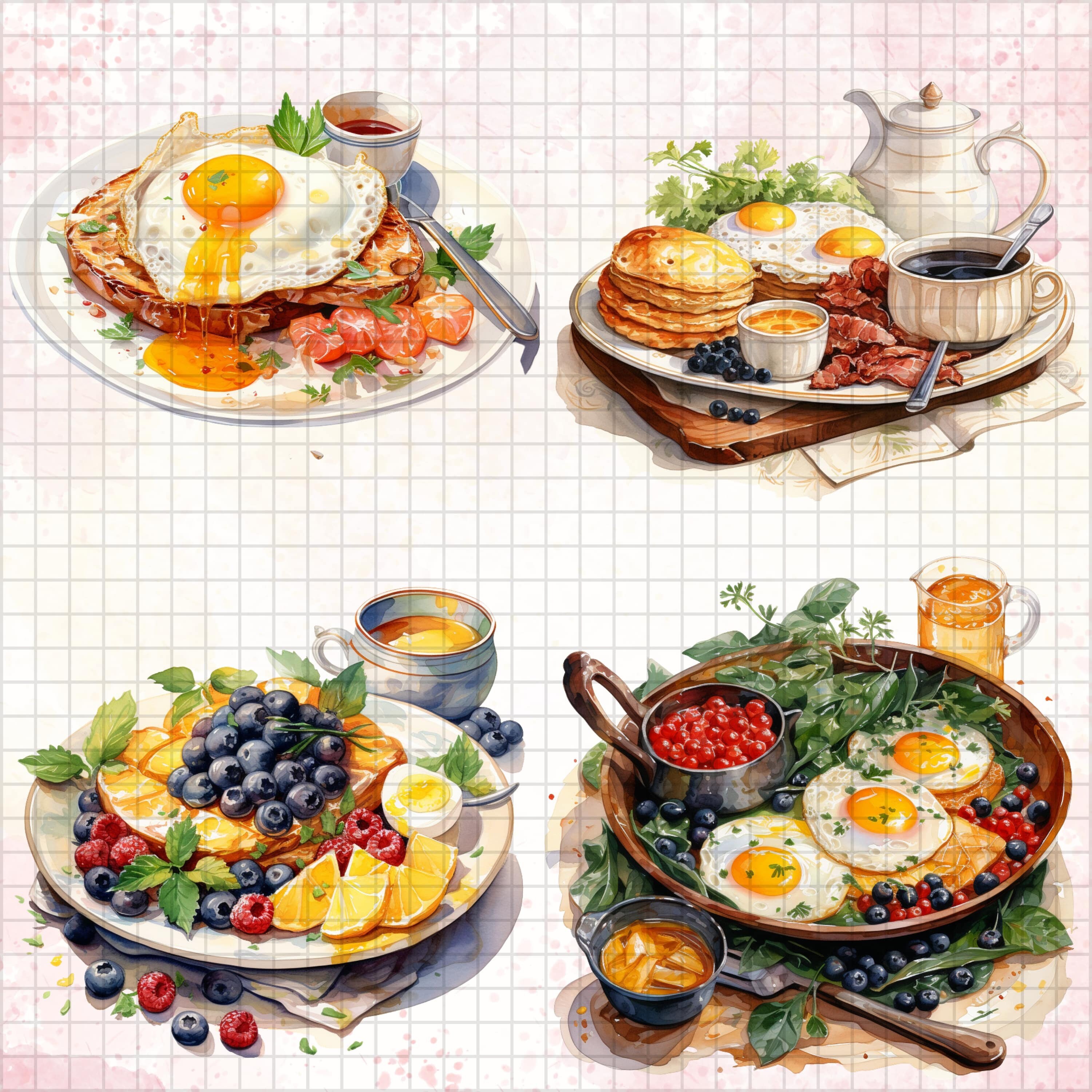 Breakfast Clipart, Watercolor, Food Clipart, Food Png, Breakfast Png ...