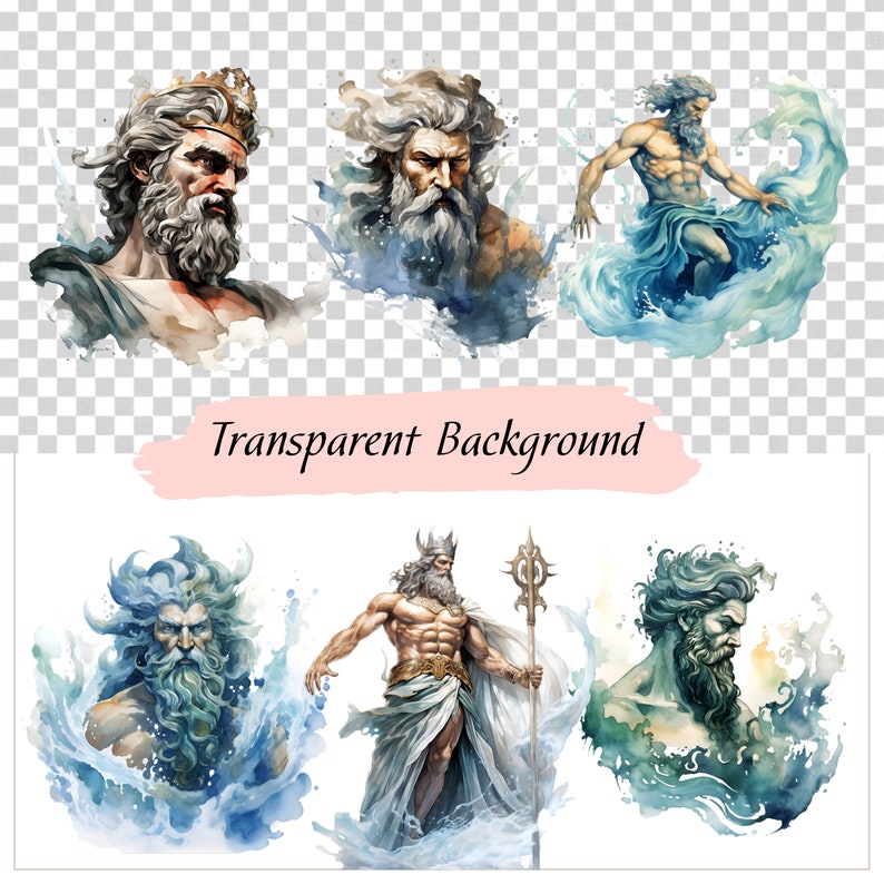 Poseidon Clipart, Whimsical Wonder, Mythology Clipart, Greek Gods ...