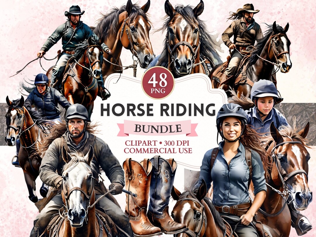 Horse Riding Clipart Bundle, Horse Rider Clipart, Horseback Riding ...