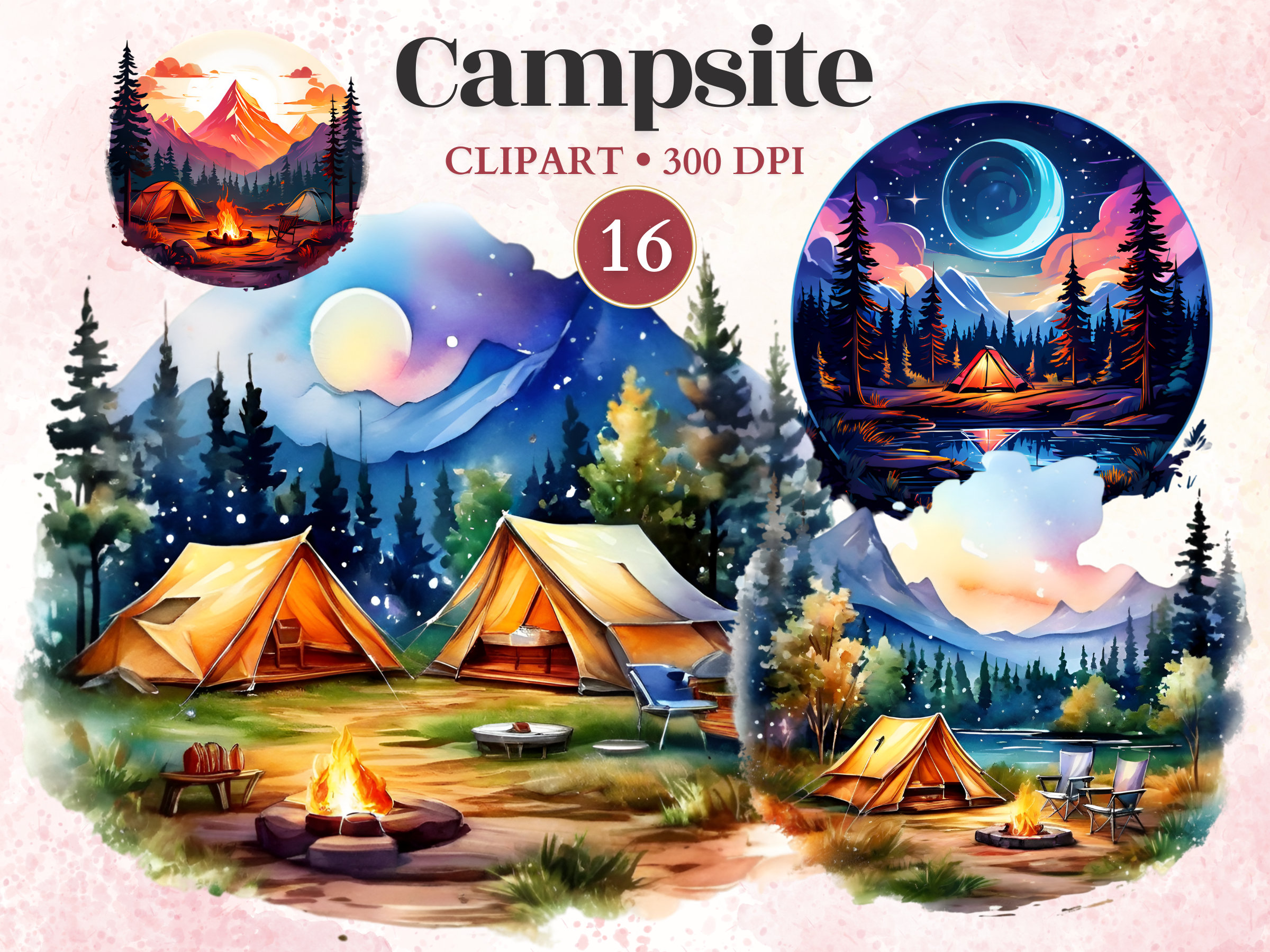 Campsite Clipart, Tent Camping, Camping Vector, Forest Graphics ...