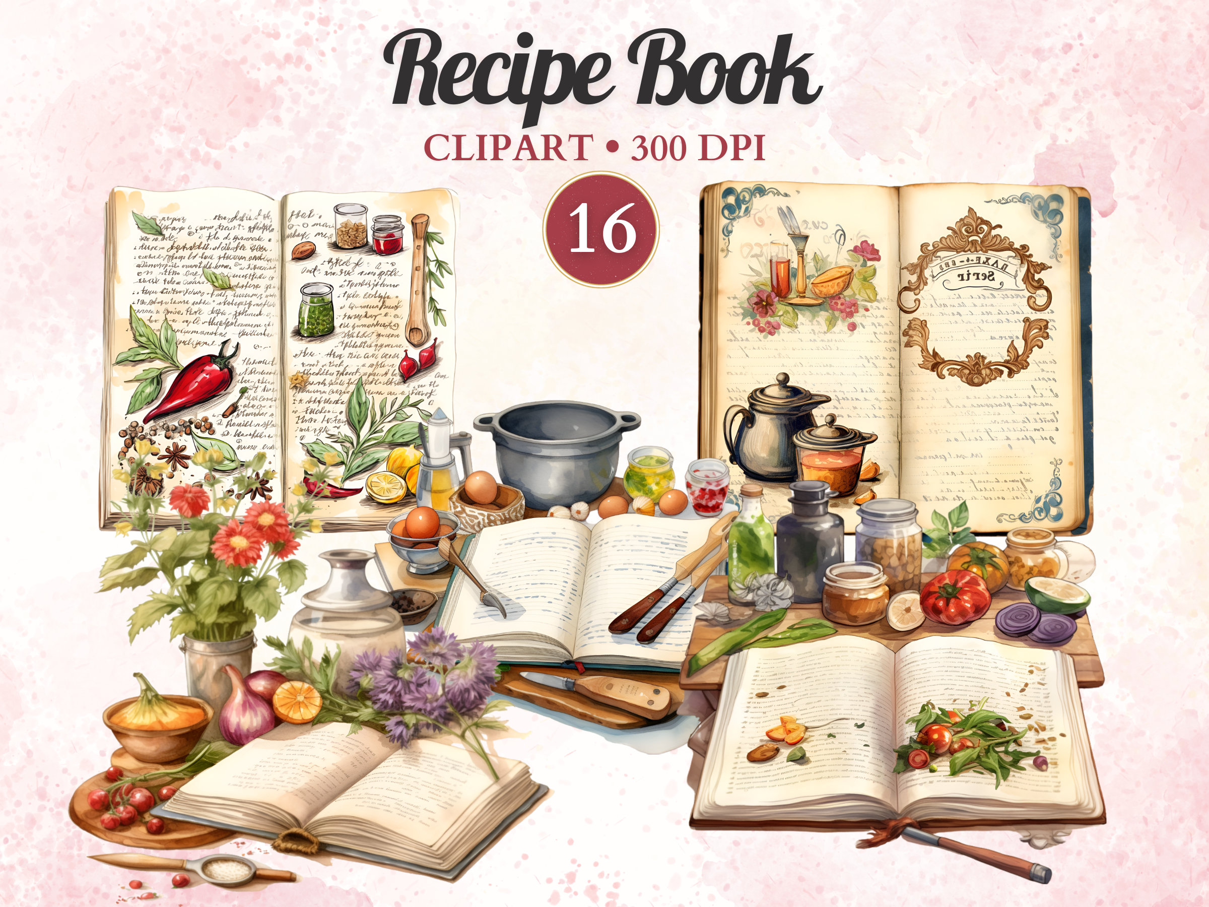 Recipe Book Clipart, Cookbook Clipart, Cooking Clipart, Kitchen Clipart ...
