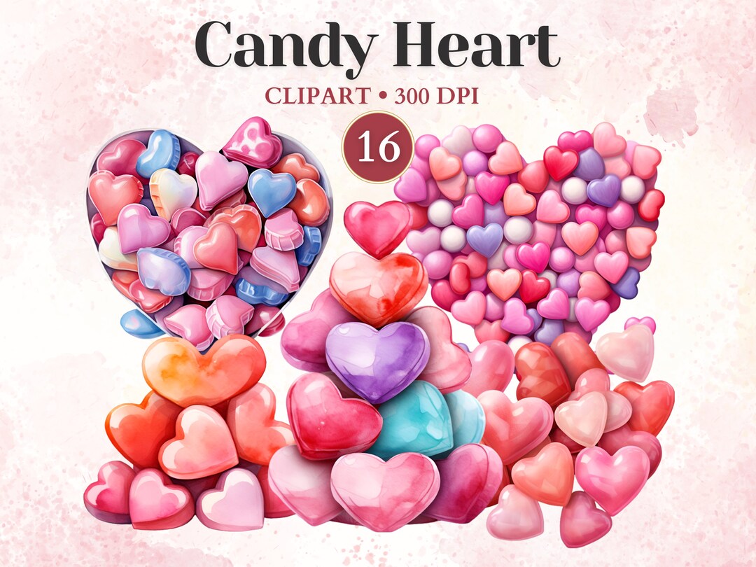 Candy Heart Clipart, Lollipop, Rainbow Sweet, Candy Bowl, Valentines ...
