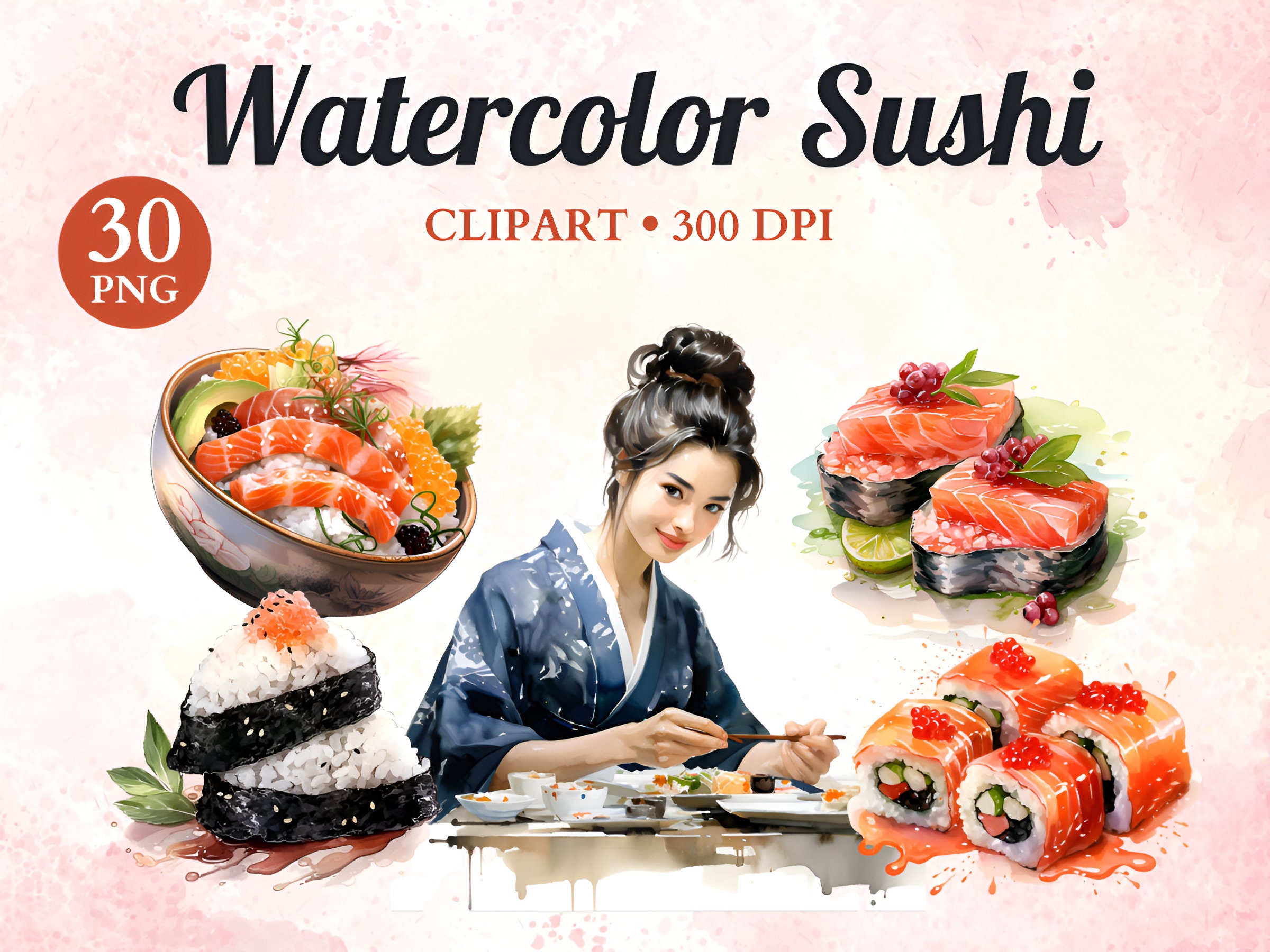 Watercolor Sushi Clipart Sushi Png Japanese Food Clipart - Etsy