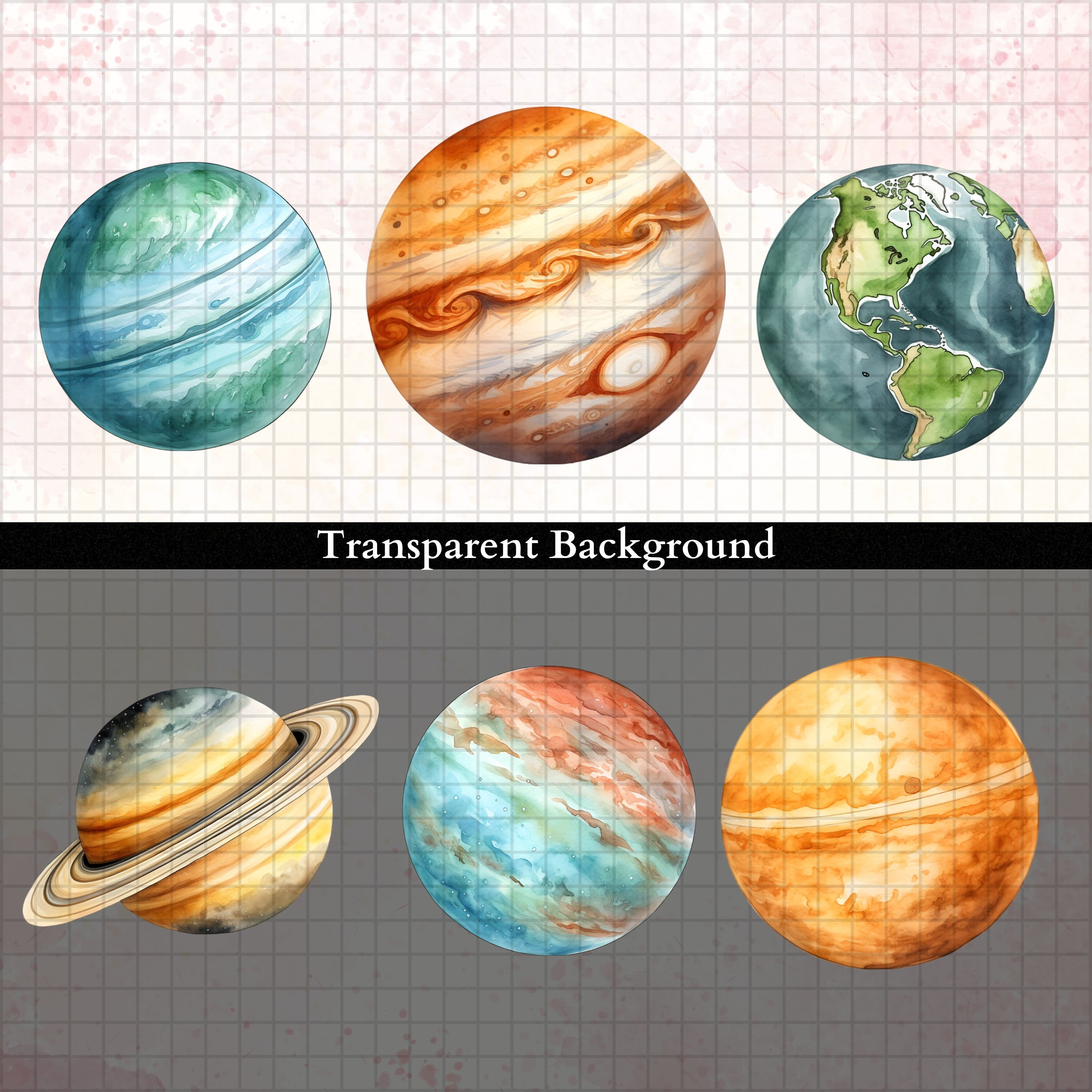 Planets Clipart, Watercolor, Galaxy Clipart, Universe, Png, Outer Space ...