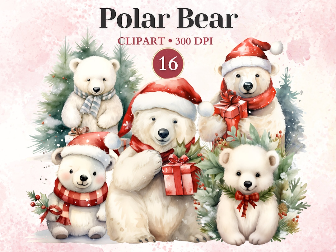 Christmas Polar Bear Clipart, Polar Bear Png, Xmas, Winter Scene ...