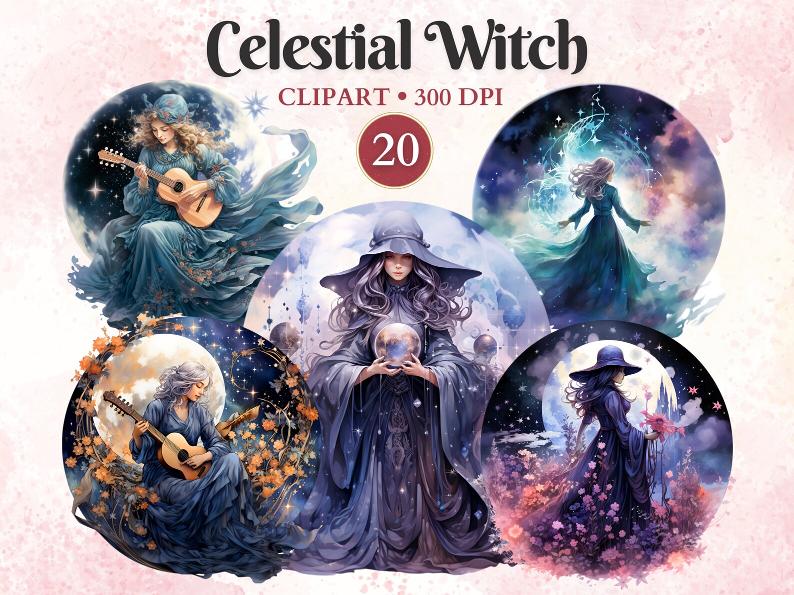 Celestial Witch Clipart Watercolor Witchcraft Clipart Witch - Etsy