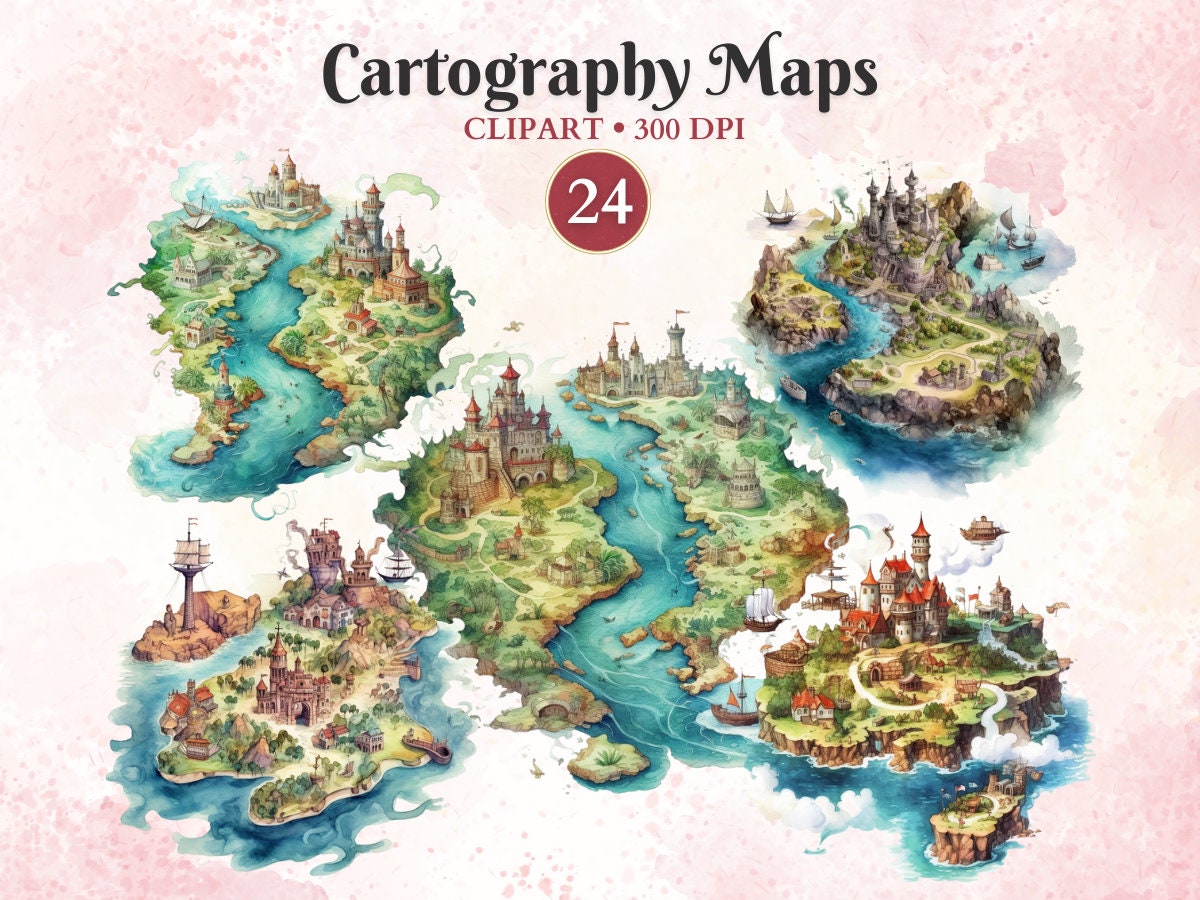 Cartography Maps Clipart Map Illustration Landscape Art - Etsy