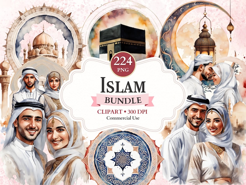 Islam Clipart Bundle, Islam Png, Muslimisches Paar, Hijab, Masjid ...