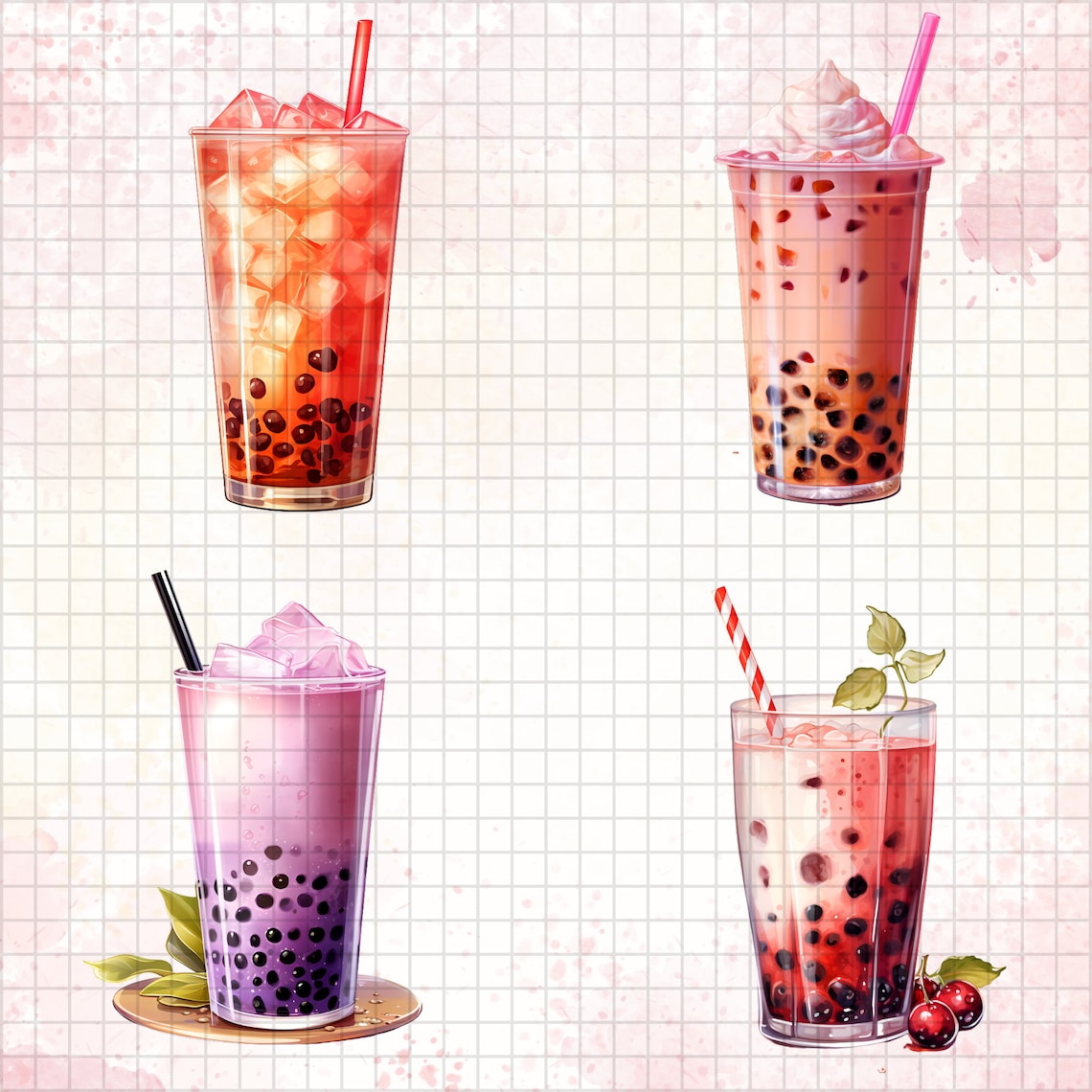 Watercolor Bubble Tea Clipart, Watercolor Boba Tea Png, Summer Clipart ...
