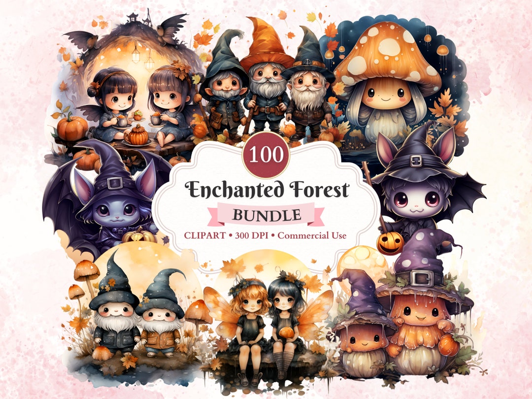 Kawaii Enchanted Forest Clipart Bundle Set Halloween - Etsy