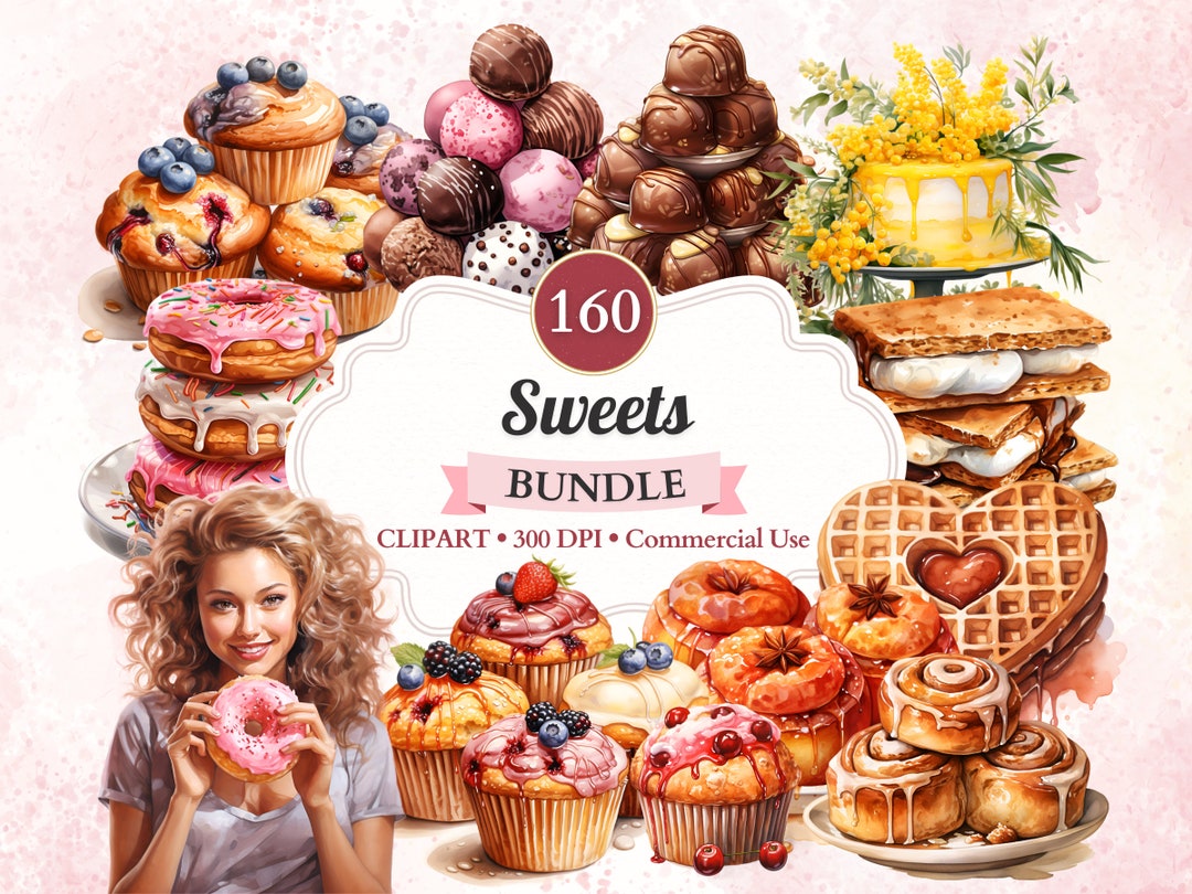 Sweets Clipart Bundle, Traditional Dessert, Cinnamon Roll, Donut Png ...