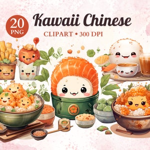 Kawaii Chinese Clipart Watercolor Kawaii Food Clipart Set - Etsy