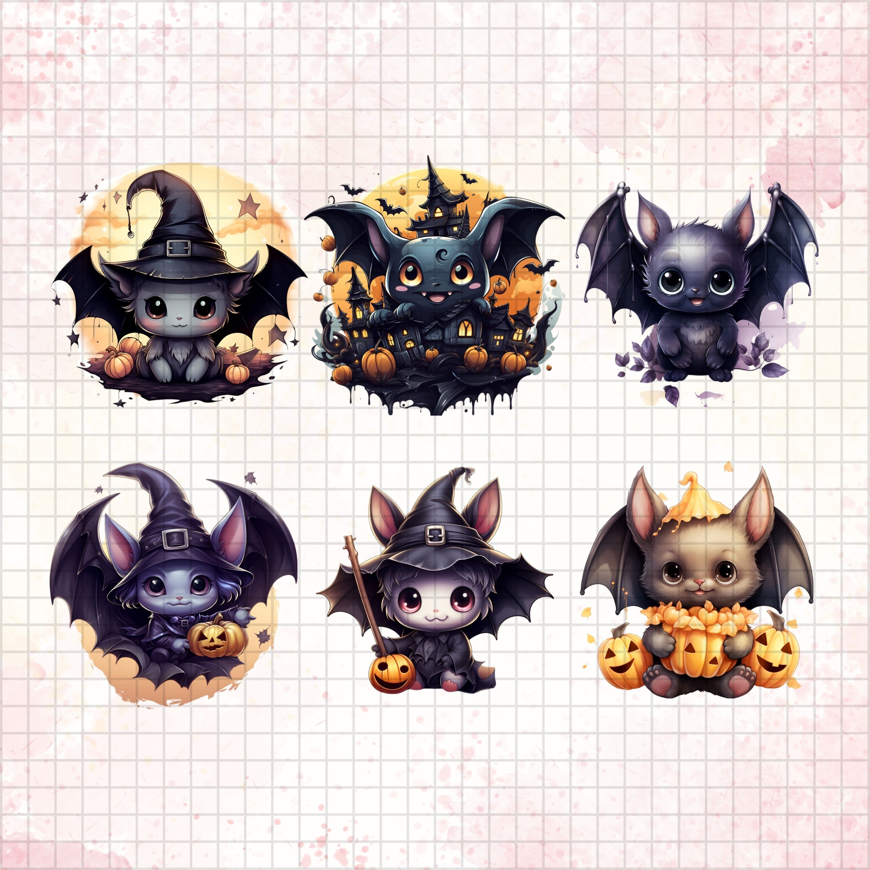 Kawaii Bat Clipart Halloween Animals Clipart Cute Bat - Etsy