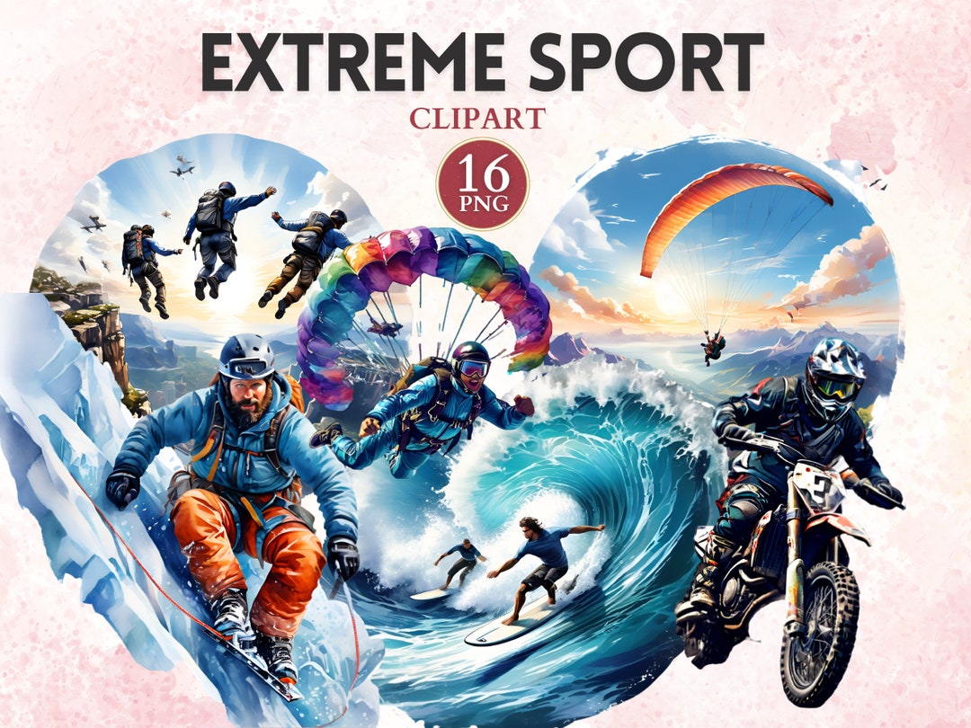 Extreme Sport Clipart, Skydiving, Diving, Climbing, Surfing, Snowboard ...