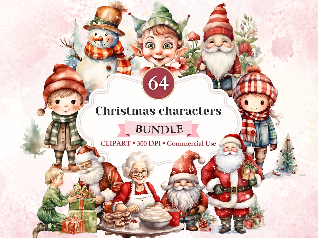 Christmas Characters Clipart Bundle, Cute Christmas Clipart, Merry Xmas ...
