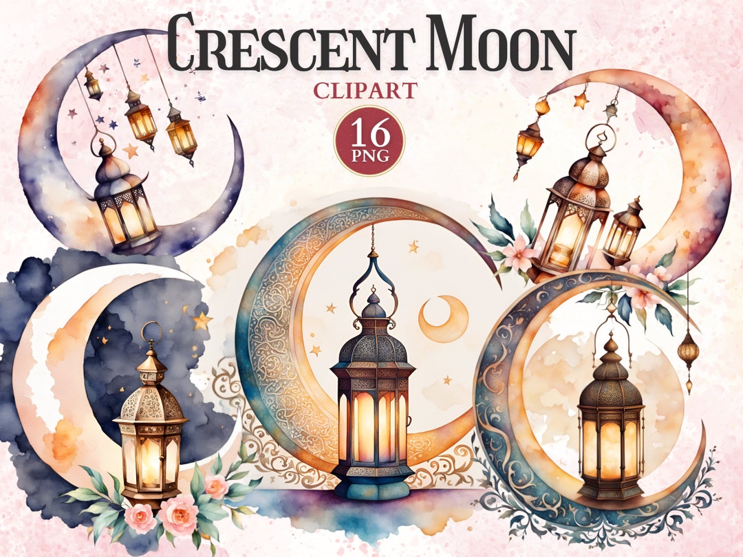 Crescent Moon Clipart, Eid Mubarak, Ramadan Kareem, Crescent Moon Art ...
