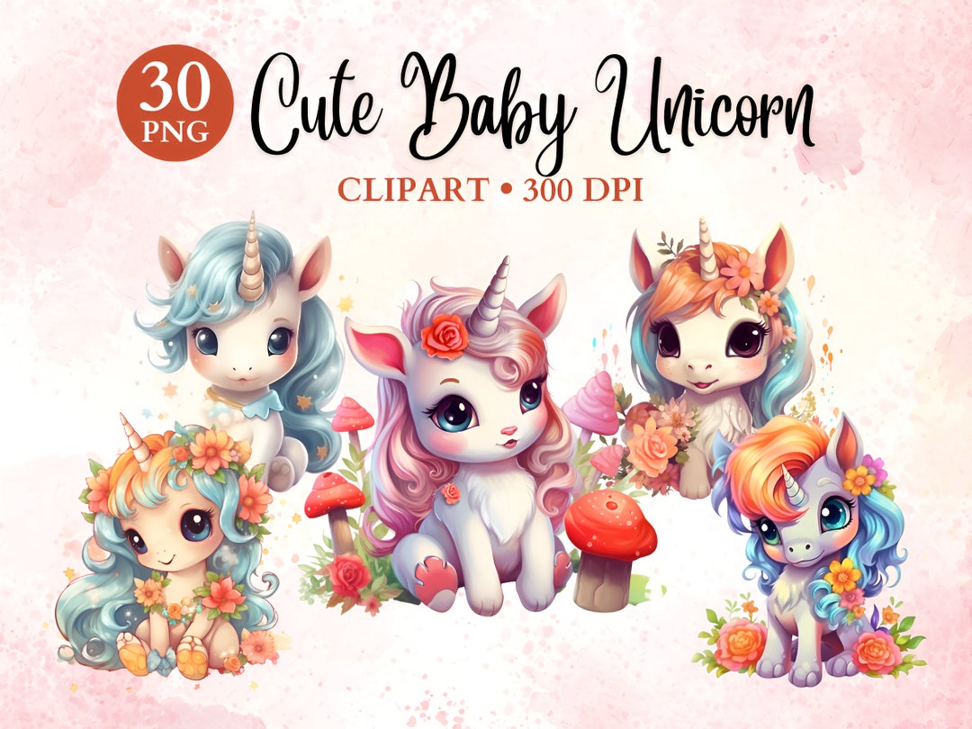Cute Baby Unicorn Clipart, Adorable Kawaii Unicorn, Little Unicorn Png ...