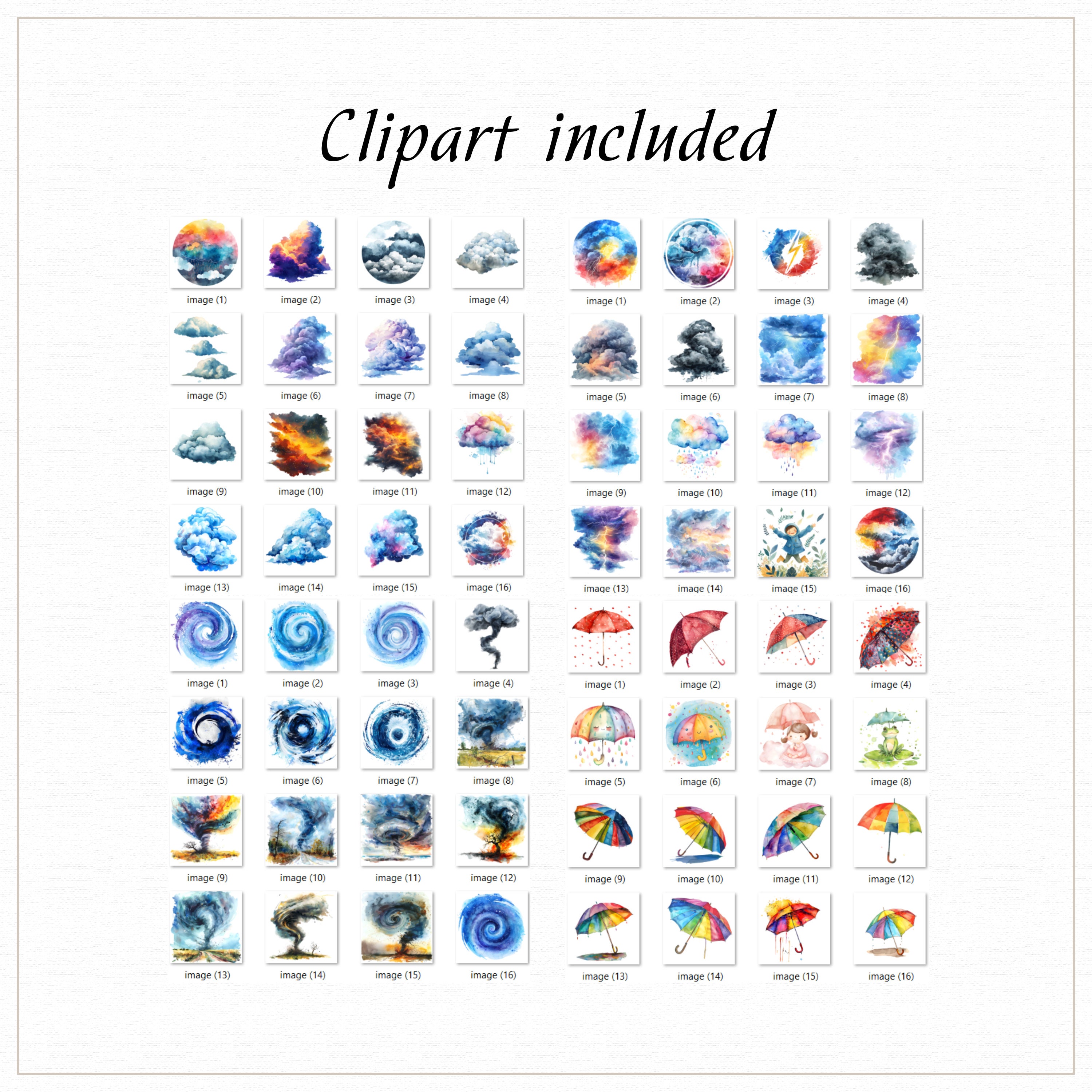 Weather Clipart Bundle, Storm Clipart, Tornado Png, Rainy Day, Umbrella ...