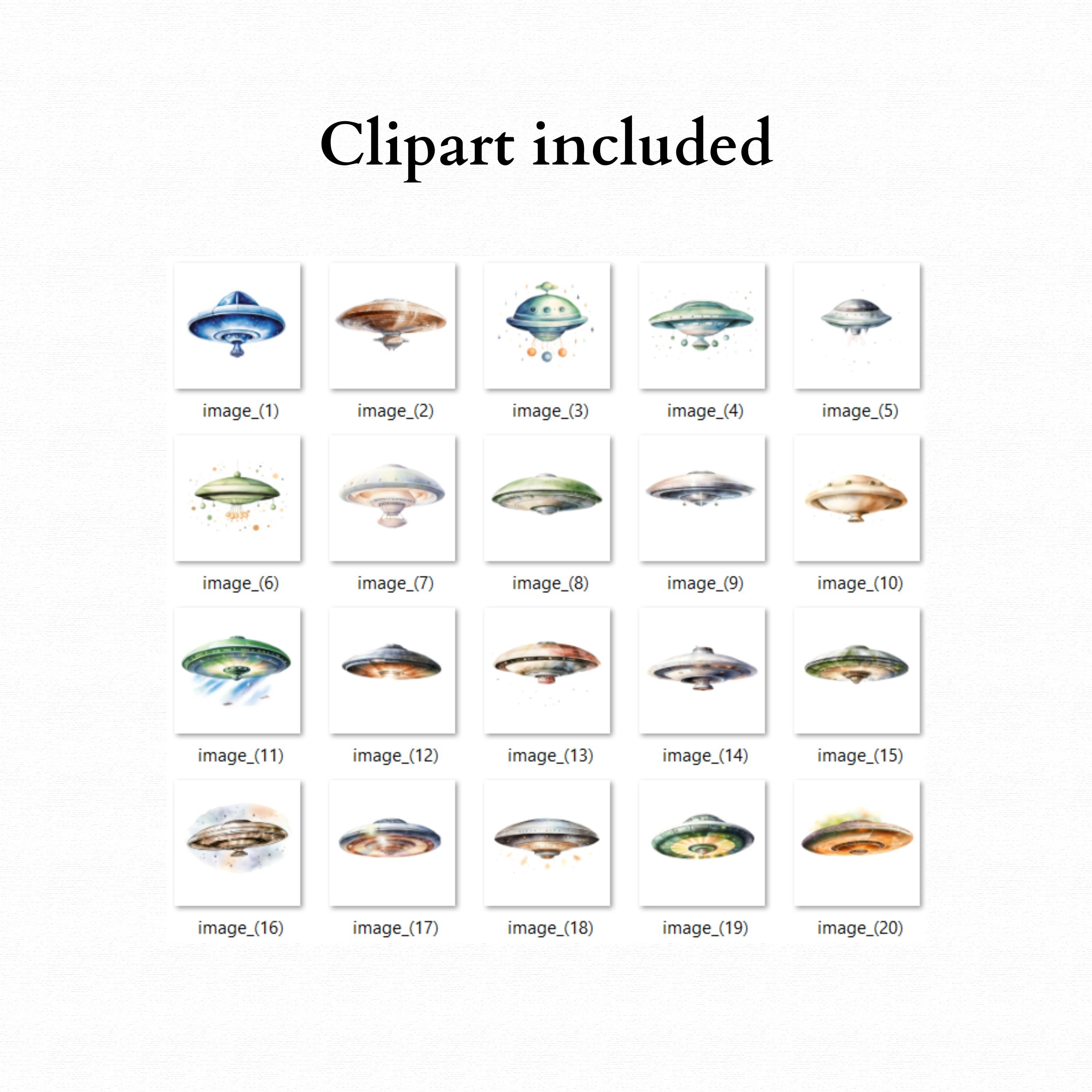 Ufo Clipart, Watercolor, Flying Saucer, Alien Clipart, Space, Galaxy ...