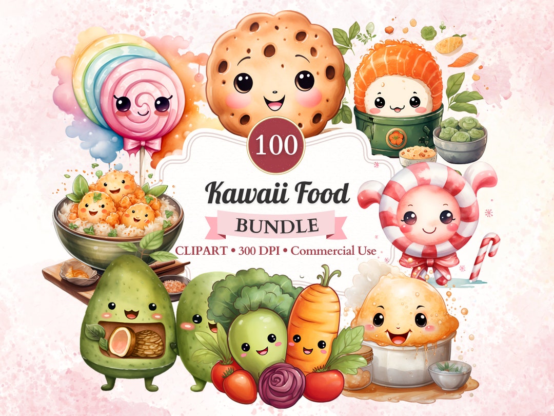 Kawaii Food Clipart Bundle, Set, Watercolor, Cute Food, Couple, Baking ...