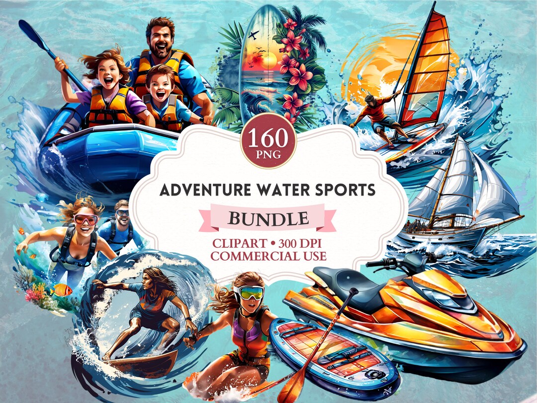 Adventure Sports Clipart Bundle, Water Sports, Vacation, Surfing Png ...