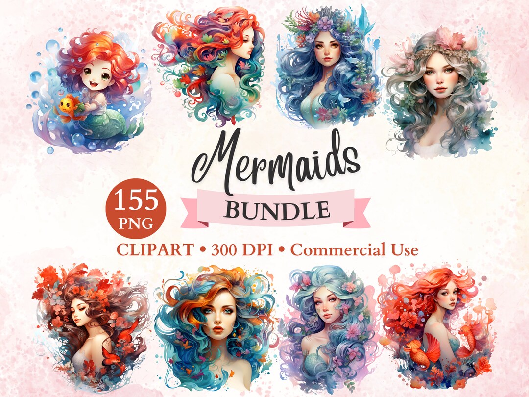 Mermaids Clipart Bundle, Mermaid Fantasy Clipart, Underwater Clipart ...