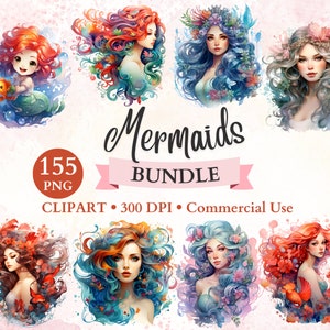 Mermaids Clipart Bundle, Mermaid Fantasy Clipart, Underwater Clipart ...