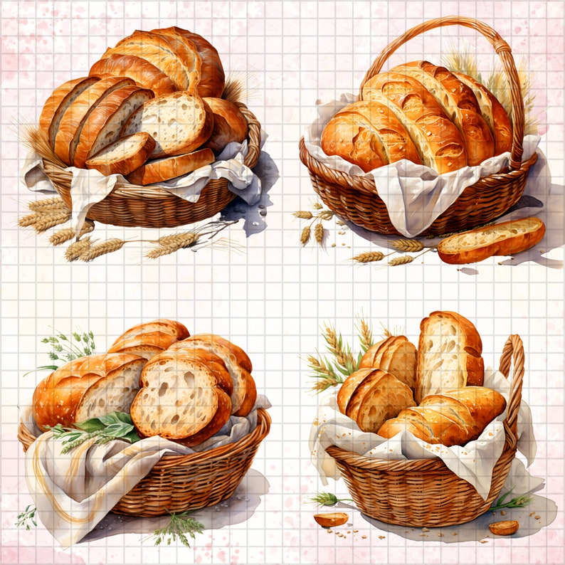 Bread Basket Clipart, Food Clipart Bundle, Bakery Clipart, Baguette Png ...