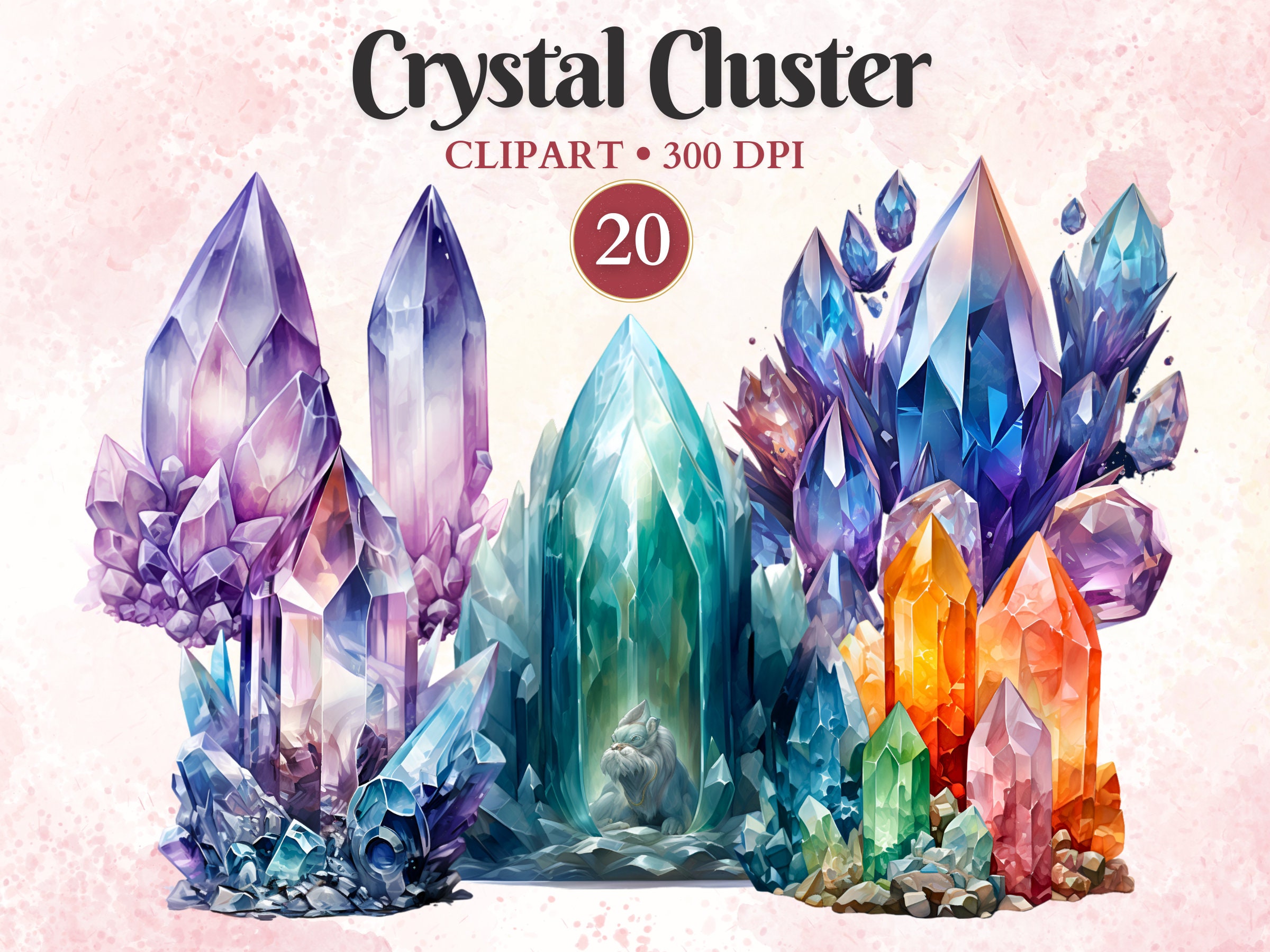 Crystal Cluster Clipart Watercolor Healing Crystal Shiny - Etsy