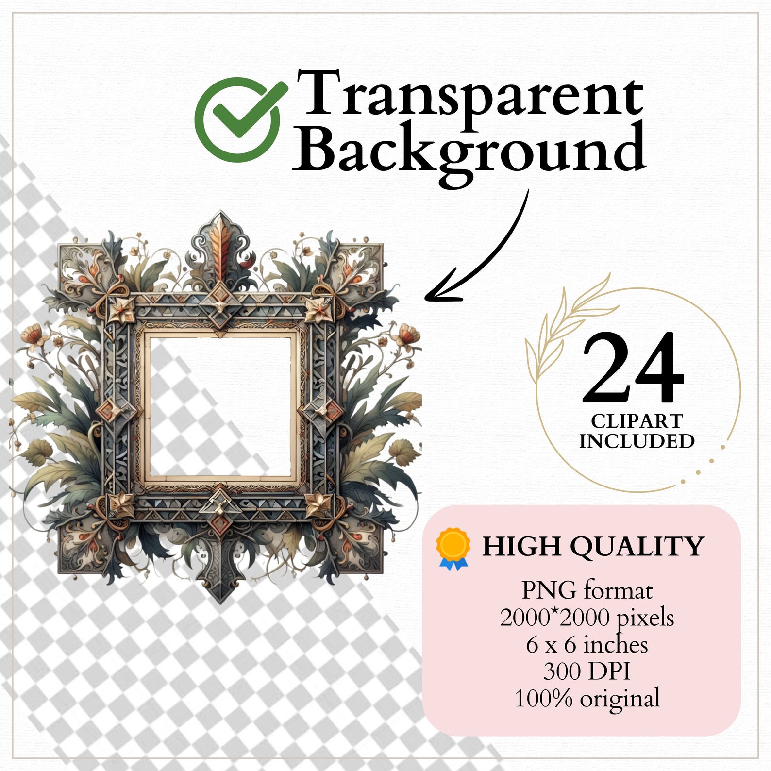 Medieval Frames Clipart Bundle, Antique Printable Frame Png to Ornate ...