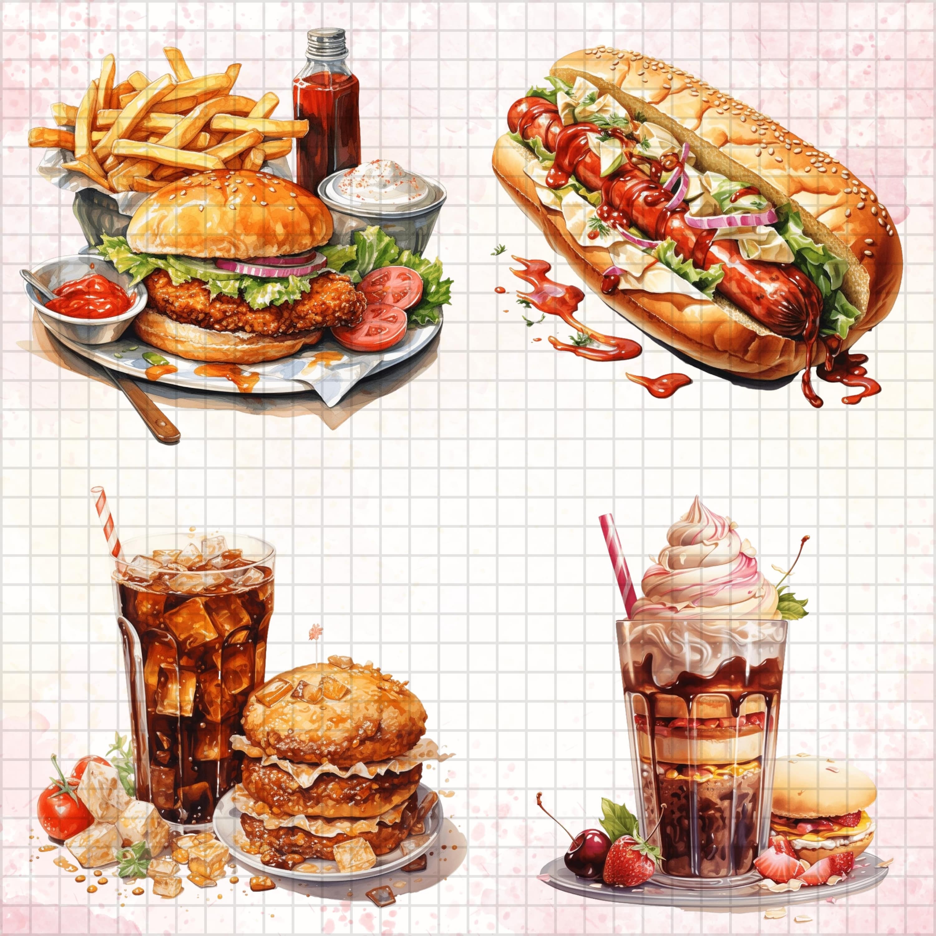 Fast Food Clipart Watercolor Junk Food Clipart Food Png - Etsy