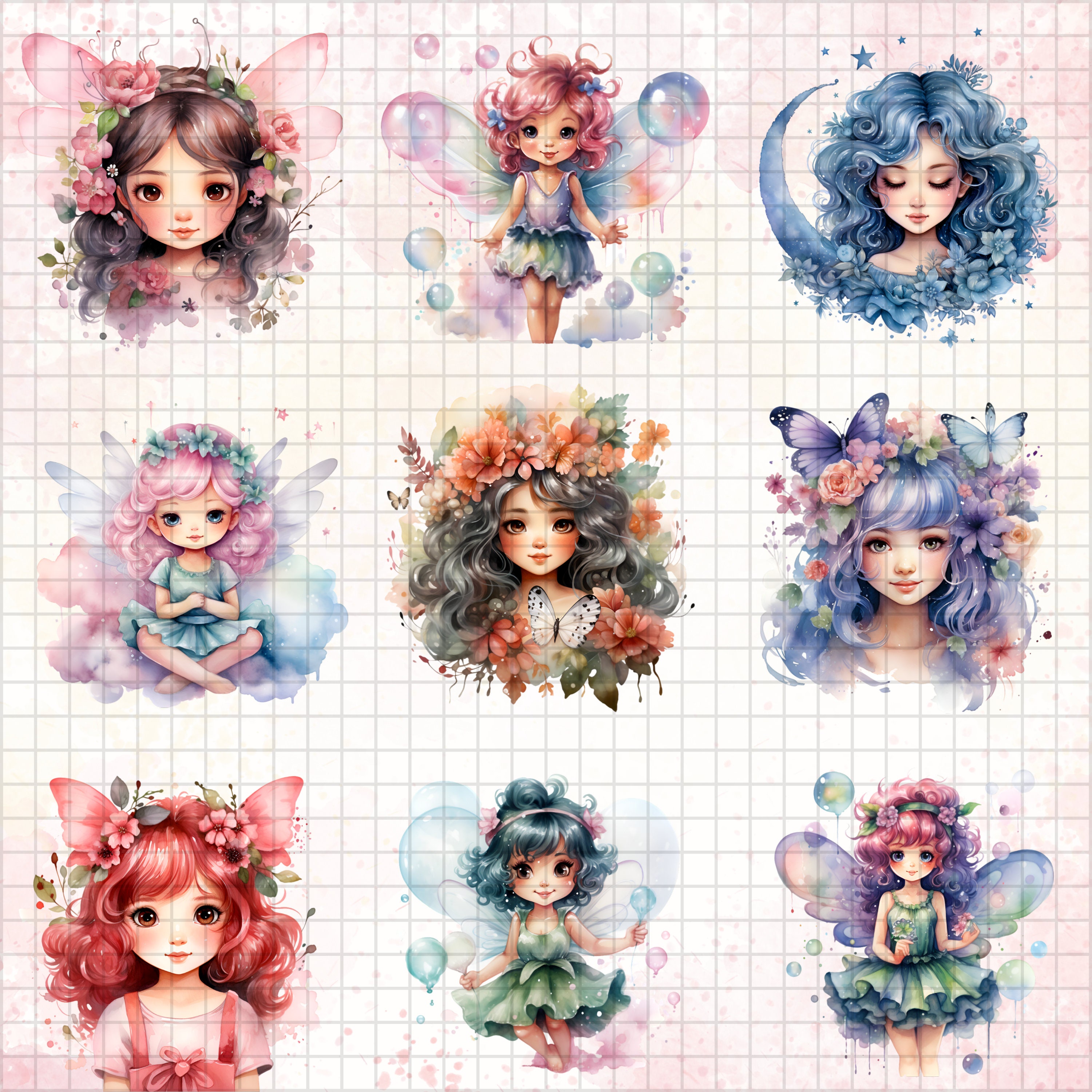 Kawaii Fairy Clipart, Fairy Wings, Fairies Clipart, Kawaii Fairy Png, Watercolor Fairy, Fantasy ...