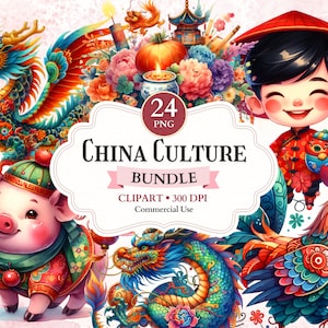 China Culture Clipart Bundle, Good Luck Symbols, Chinese Zodiac Animals ...