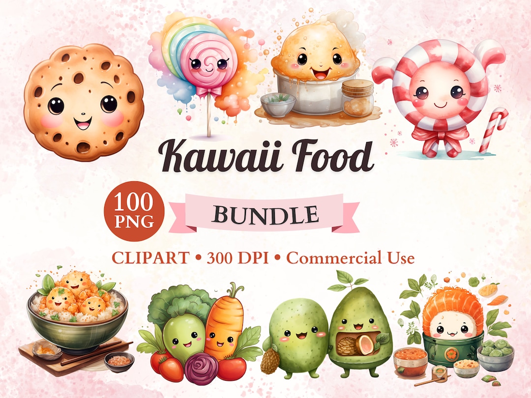 Kawaii Food Clipart Bundle Set Watercolor Cute Food - Etsy