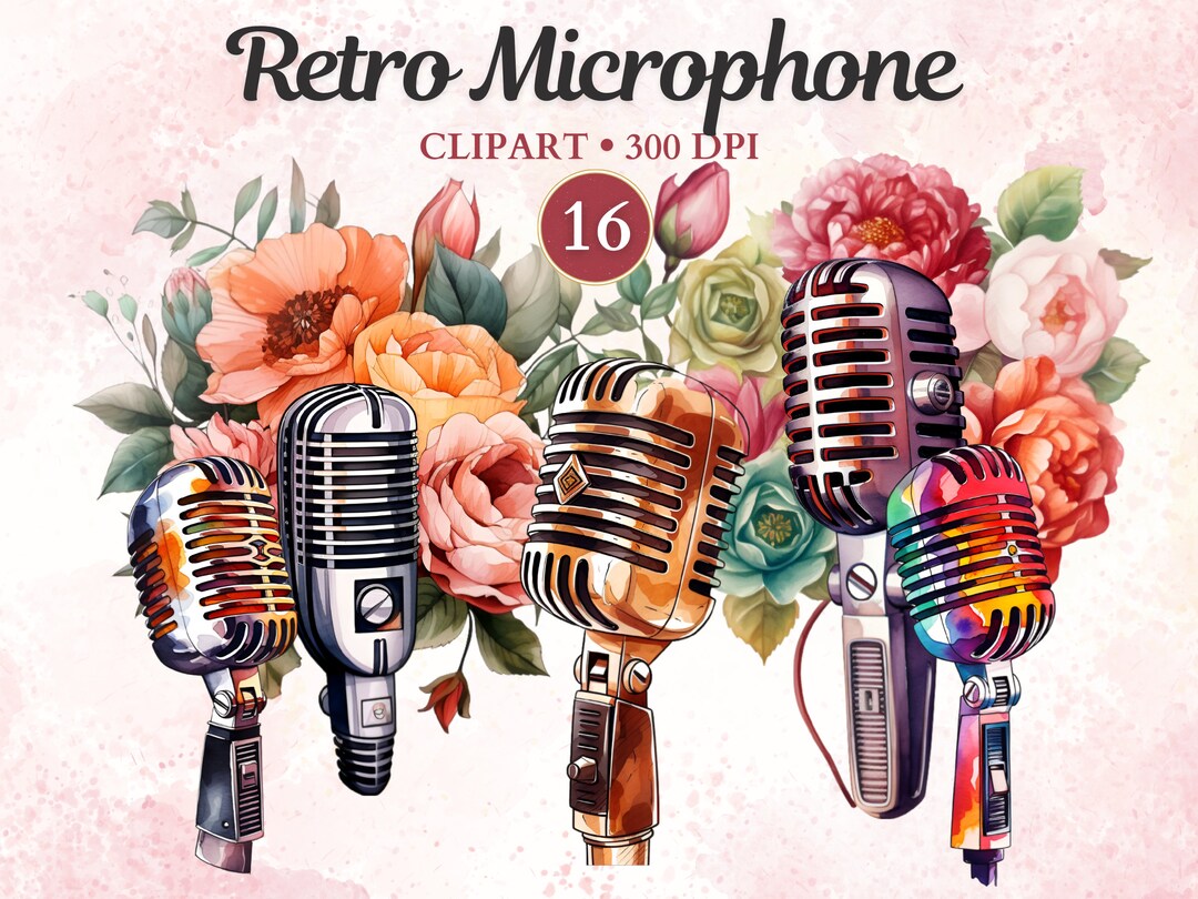 Retro Microphone Clipart, Microphone Png, Audio, Musician, Singer ...