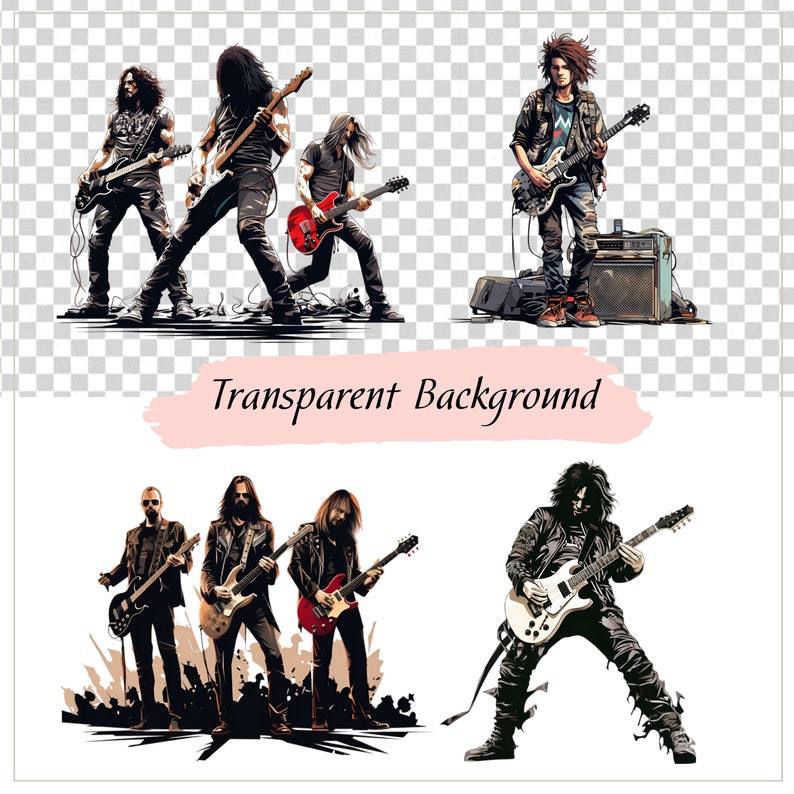 Metal Music Clipart Bundle, Rock Band, Rockstar, Guitarist, Musician ...