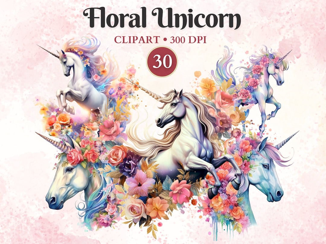 Floral Unicorn Clipart, Magic Unicorn Graphics, Watercolor Png, Fantasy ...
