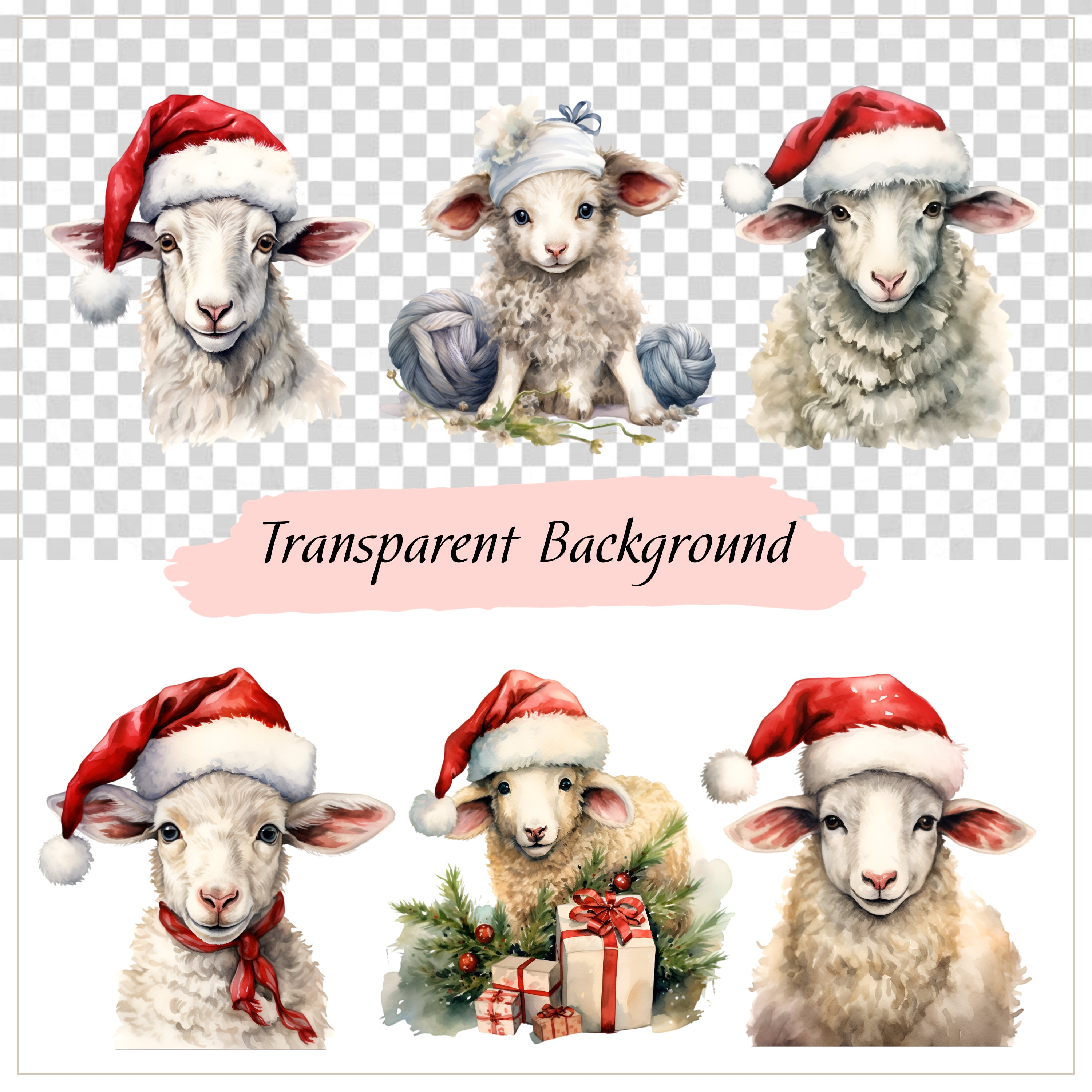 Christmas Sheep Clipart, Sheep Png, Lamb Clipart, Cute Animal Clipart ...