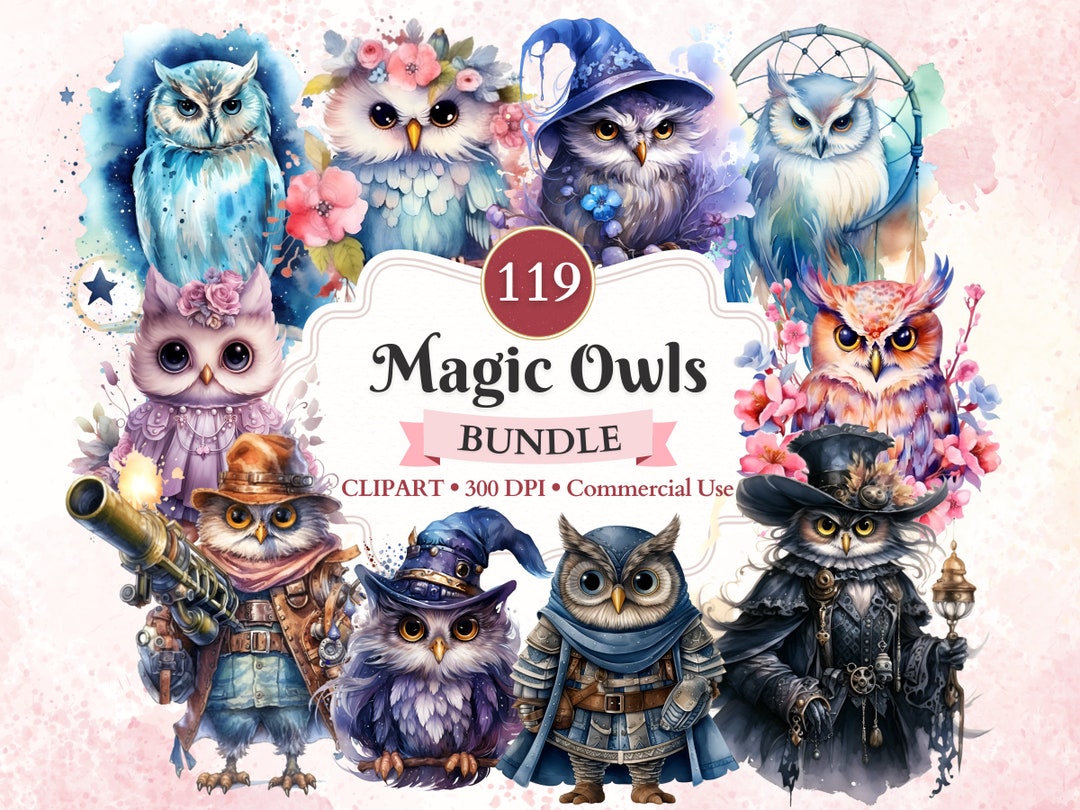 Magic Owls Clipart Bundle, Celestial Owl, Wiccan Sublimation, Fairytale Clipart, Fantasy Story ...