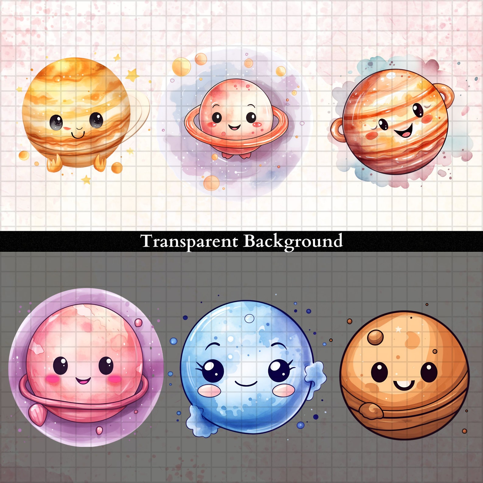 Kawaii Planet Clipart Watercolor Cute Space Galaxy Clipart - Etsy