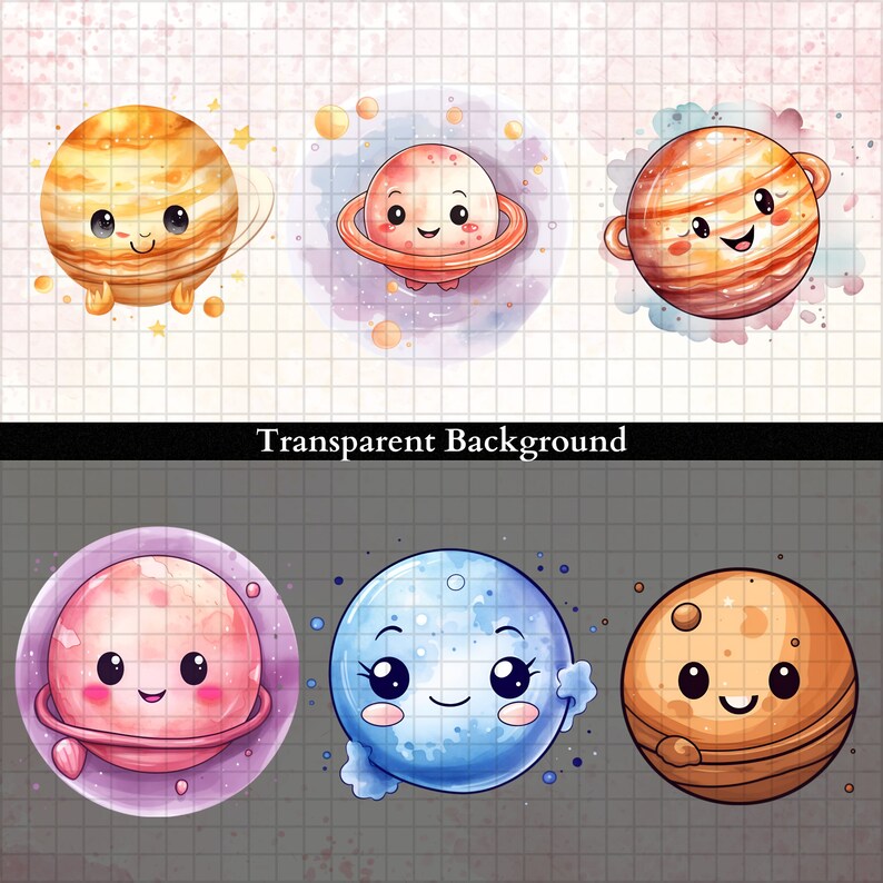 Kawaii Planet Clipart Watercolor Cute Space Galaxy Clipart - Etsy