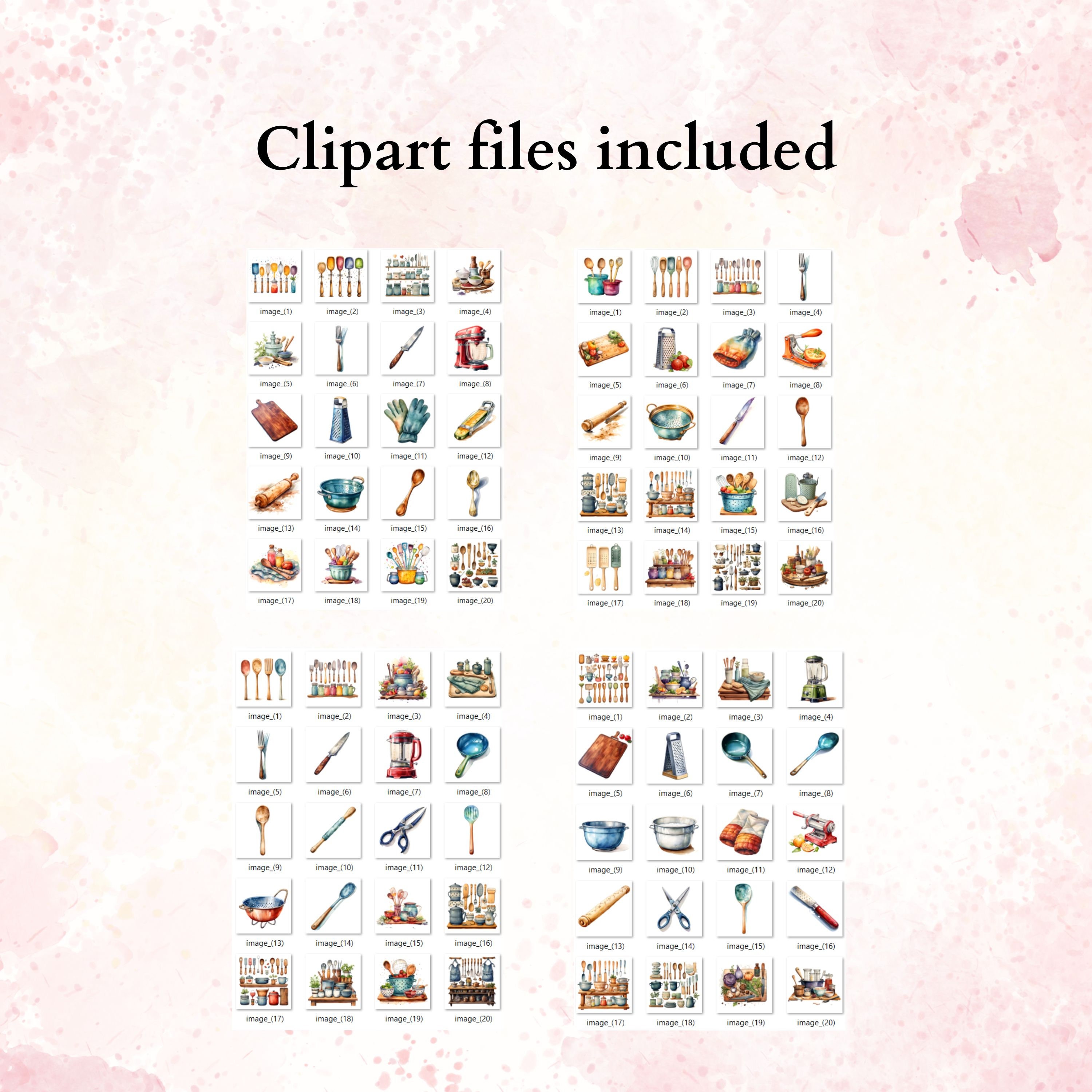 Chef Tools Clipart Bundle, Set, Watercolor, Cooking Tools Clipart ...