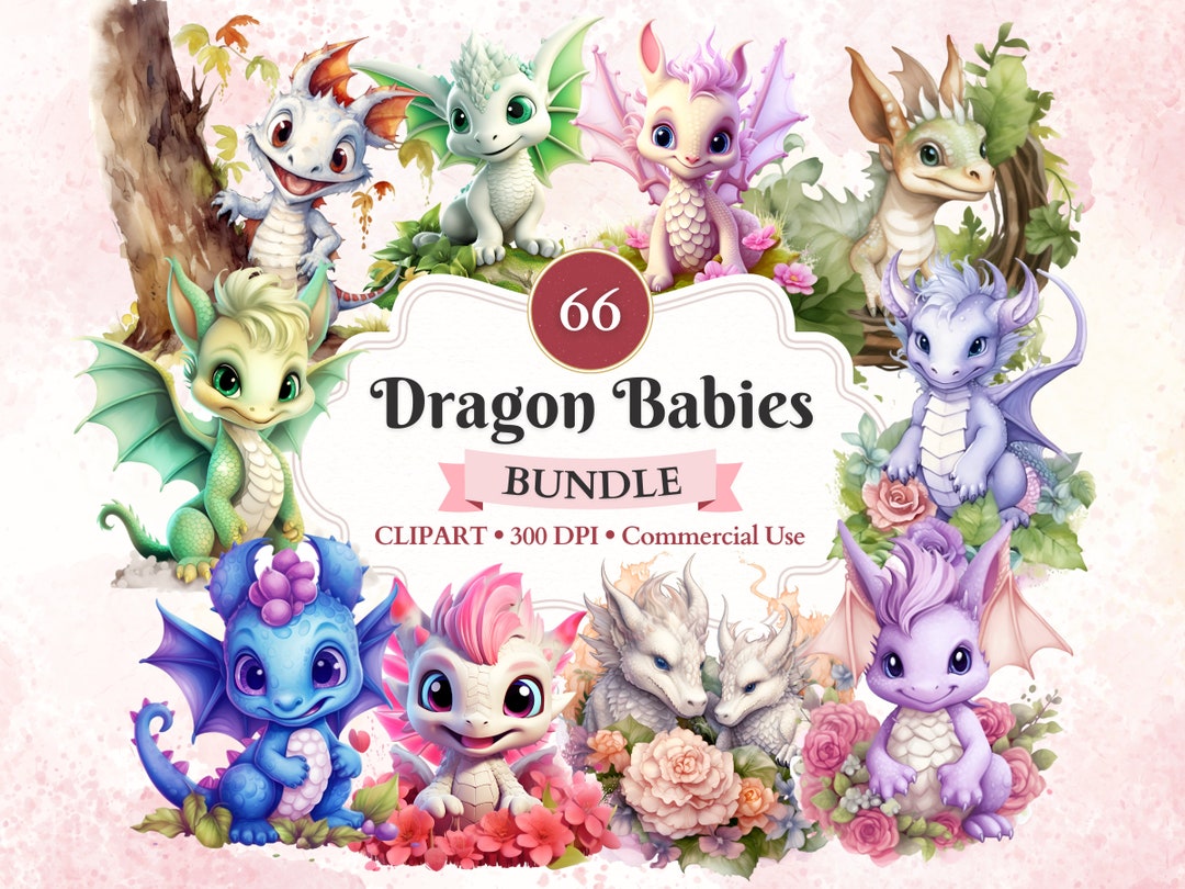Fantasy Dragon Babies Clipart Bundle, Woodland Creatures, Little Dragon ...