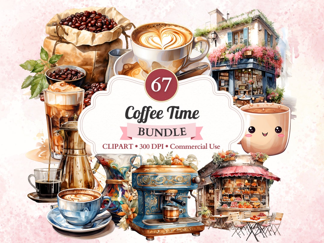 Coffee Time Clipart Bundle, Set, Watercolor, Coffee Png, Break, Cup ...