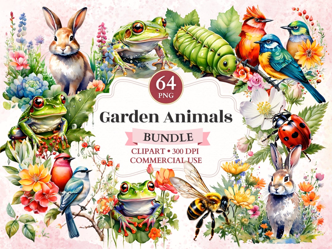 Garden Animals Clipart Bundle, Springtime Graphics, Garden Designs ...