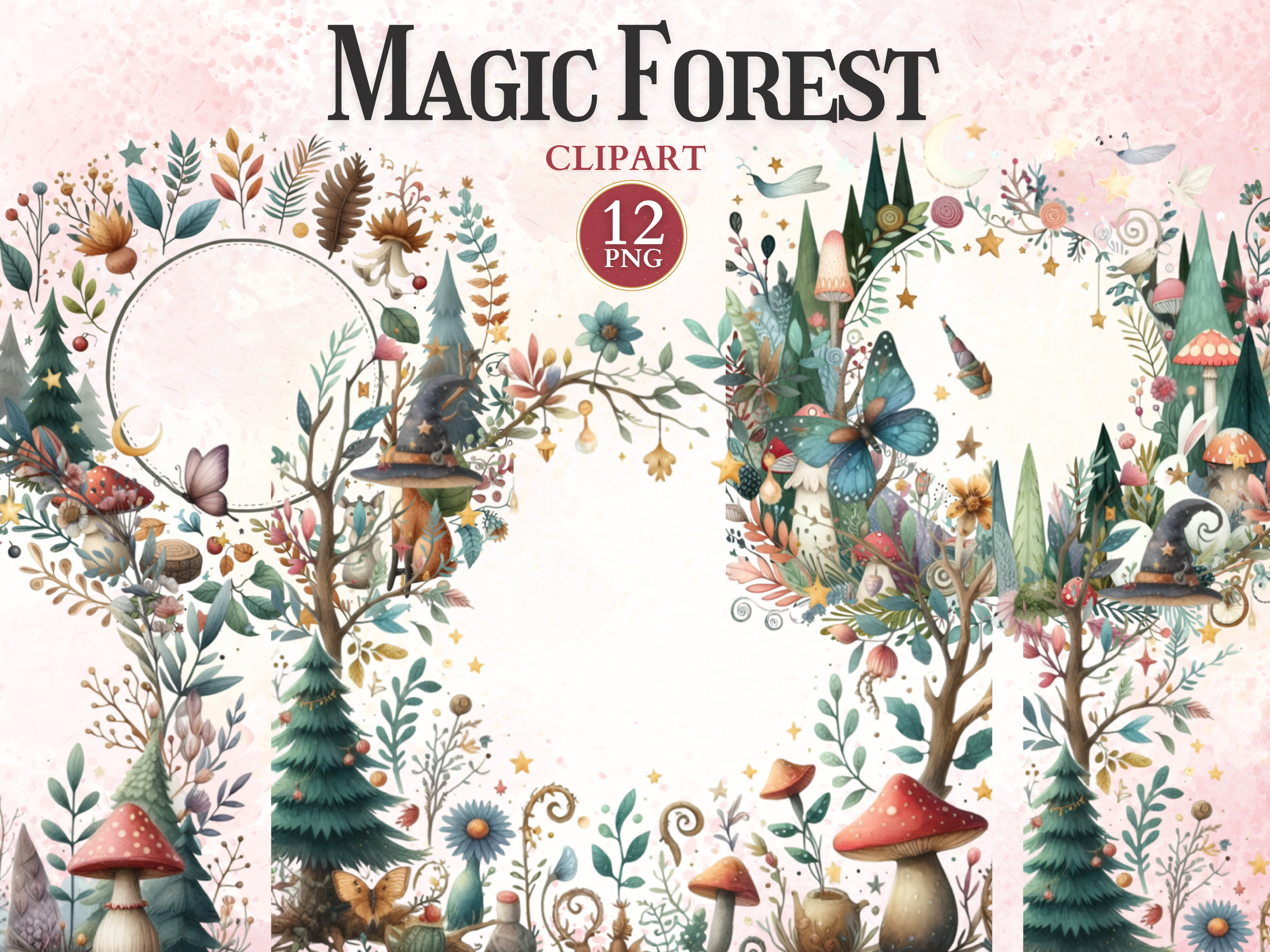 Magic Forest Frame Clipart, Printable Greenery Frame Png, Fantasy ...