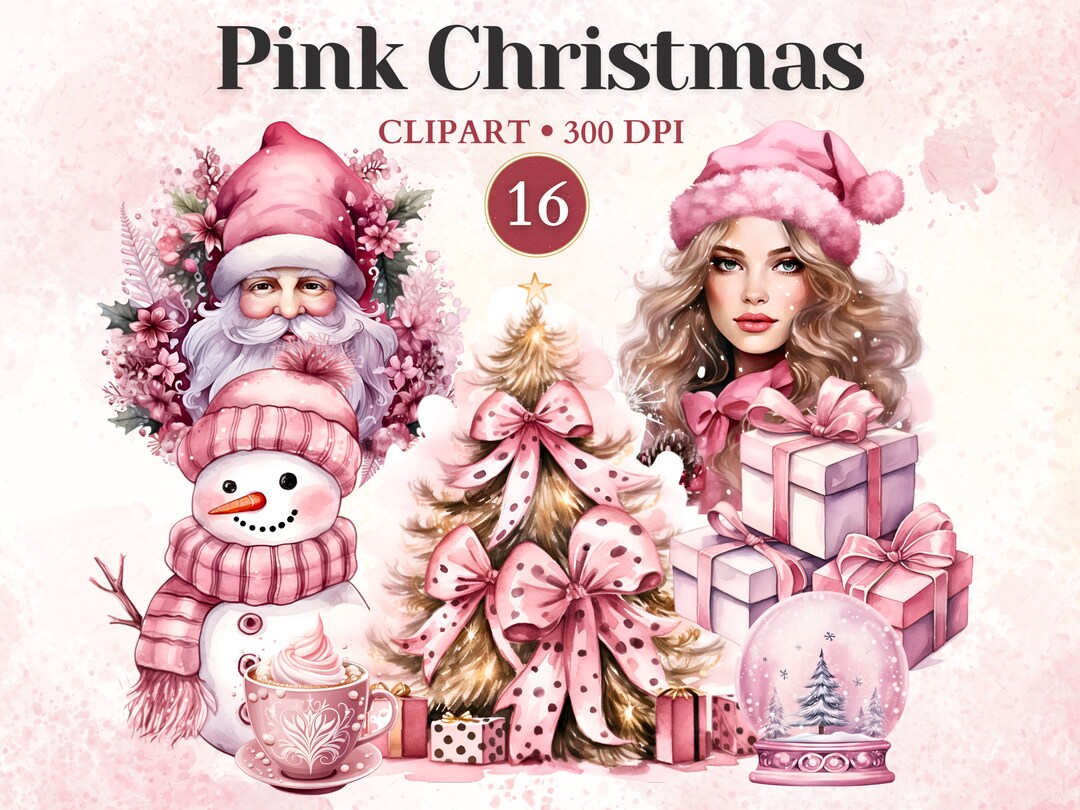 Pink Christmas Clipart, Pink Christmas Tree Png, Santa Claus, Winter ...