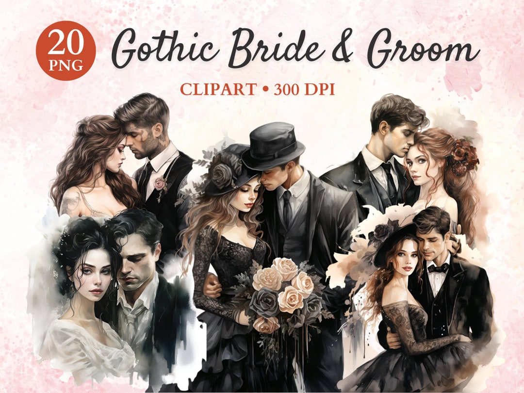 Gothic Bride and Groom Clipart, Gothic Couple Clipart, Goth Wedding PNG ...