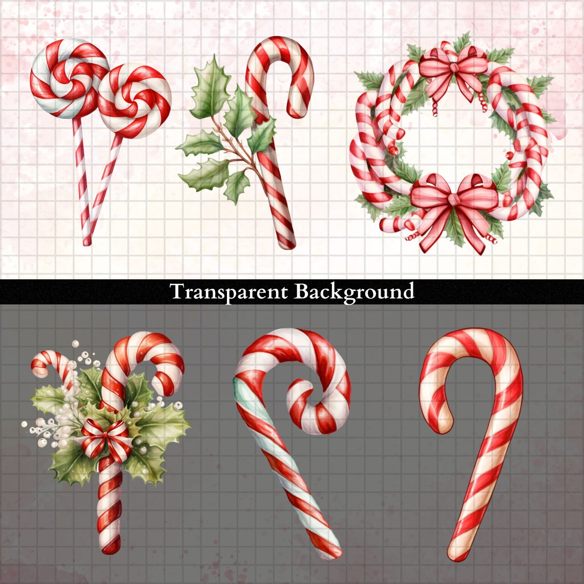 Candy Cane Clipart, Watercolor, Christmas Sweet, Candy Cane Png ...