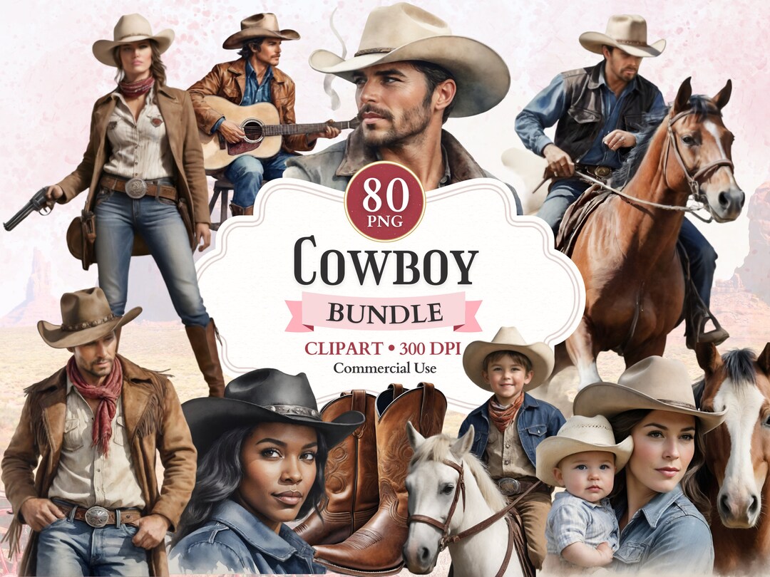 Cowboy Clipart Bundle, Western Clipart, Wild West Png, American West ...